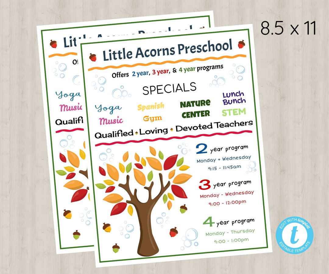 EDITABLE Little Acorns Specials Flyer 3 Template; Editable Template ...