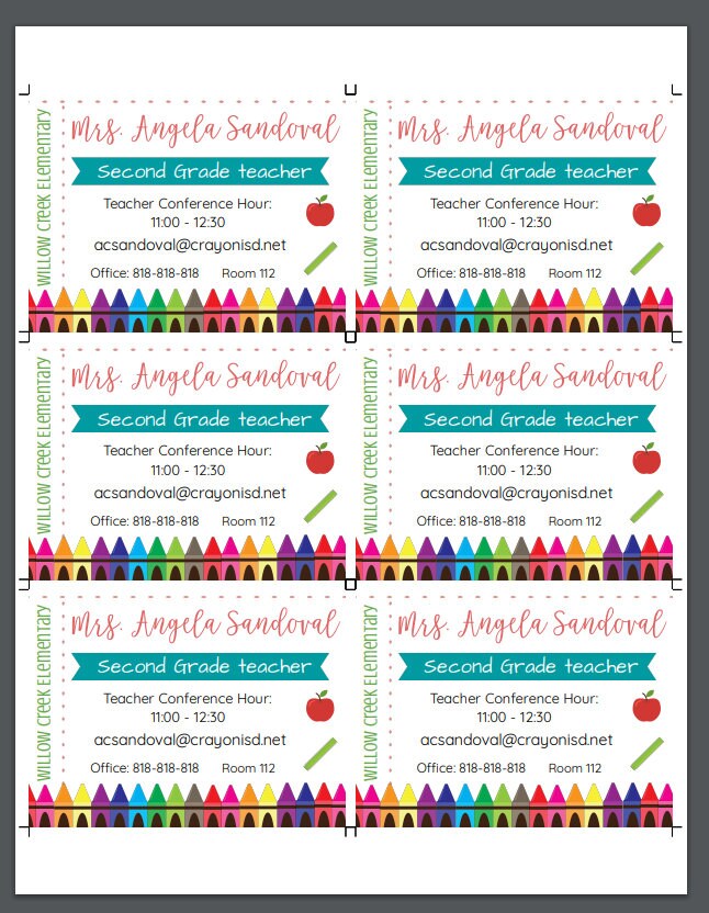 2 EDITABLE Teacher Contact Card Templates Back to School - Etsy Canada