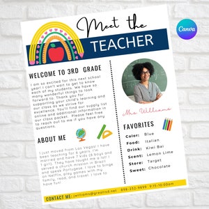 EDITABLE Blue Pencil Rainbow Meet the Teacher Template; Back to School ...
