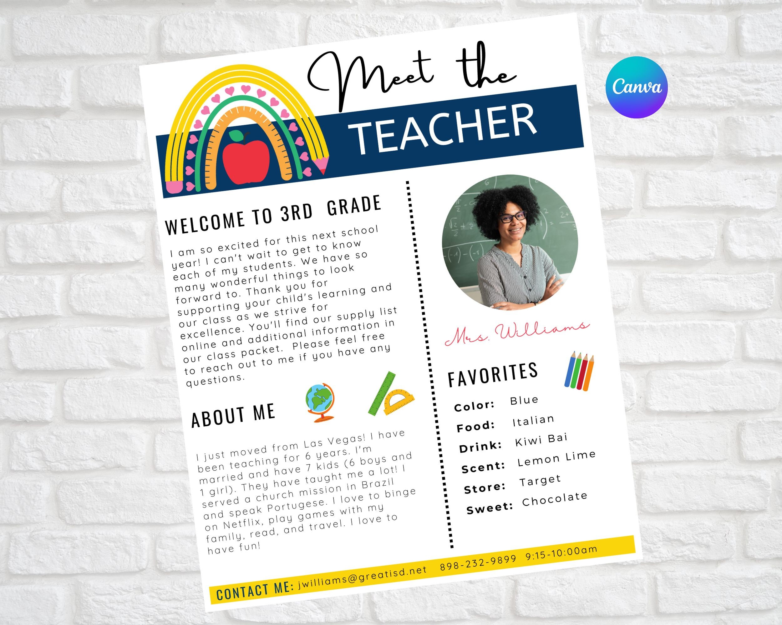EDITABLE Blue Pencil Rainbow Meet the Teacher Template; Back to School ...