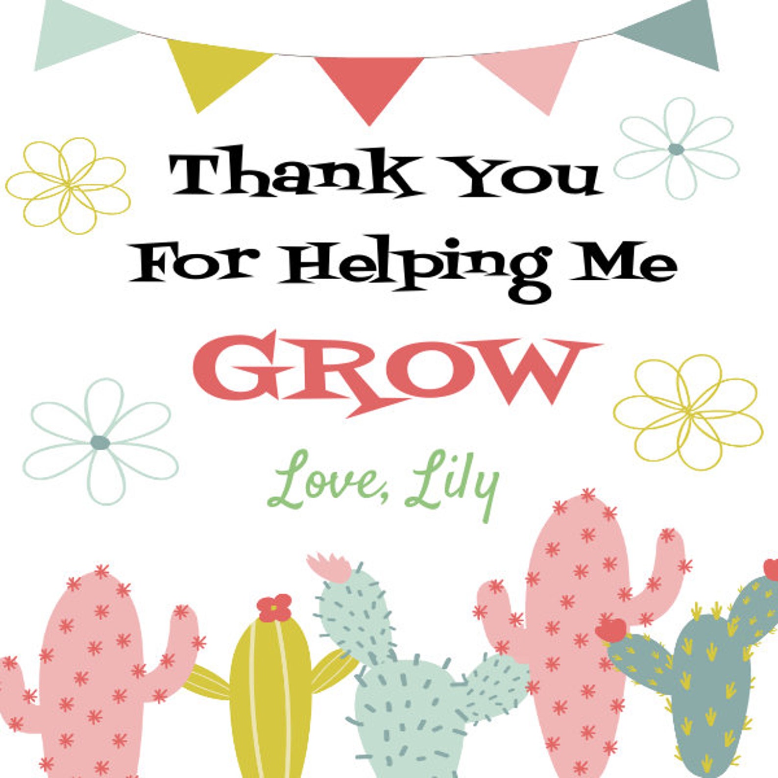 Cactus Thank You for Helping Me Grow Topper; Teacher Appreciation ...