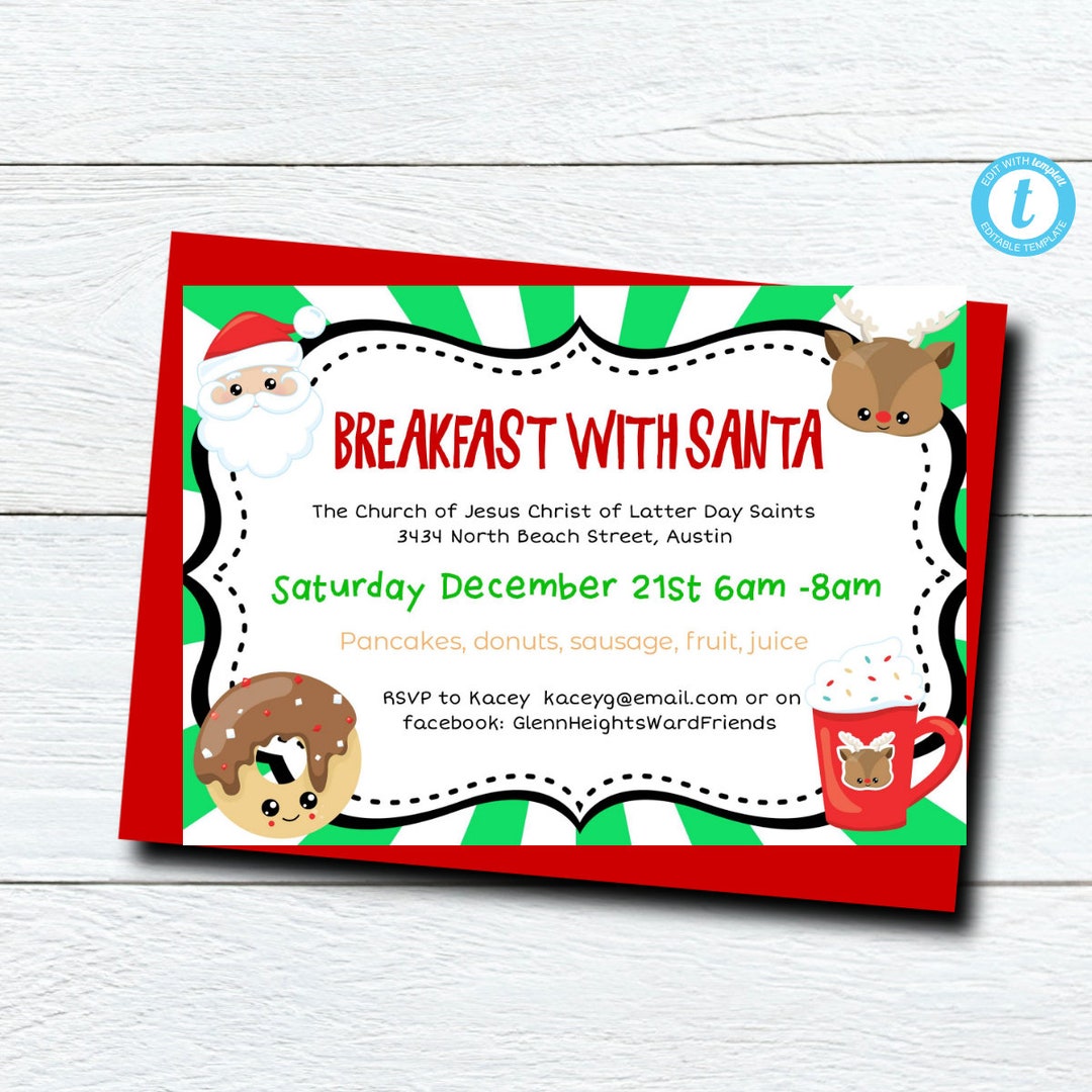 EDITABLE Breakfast With Santa Green Invitation Template; Church ...