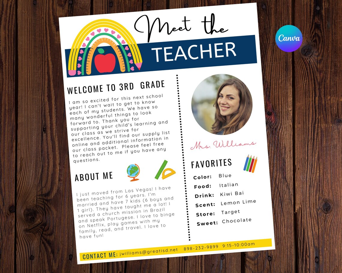 EDITABLE Blue Pencil Rainbow Meet the Teacher Template; Back to School ...