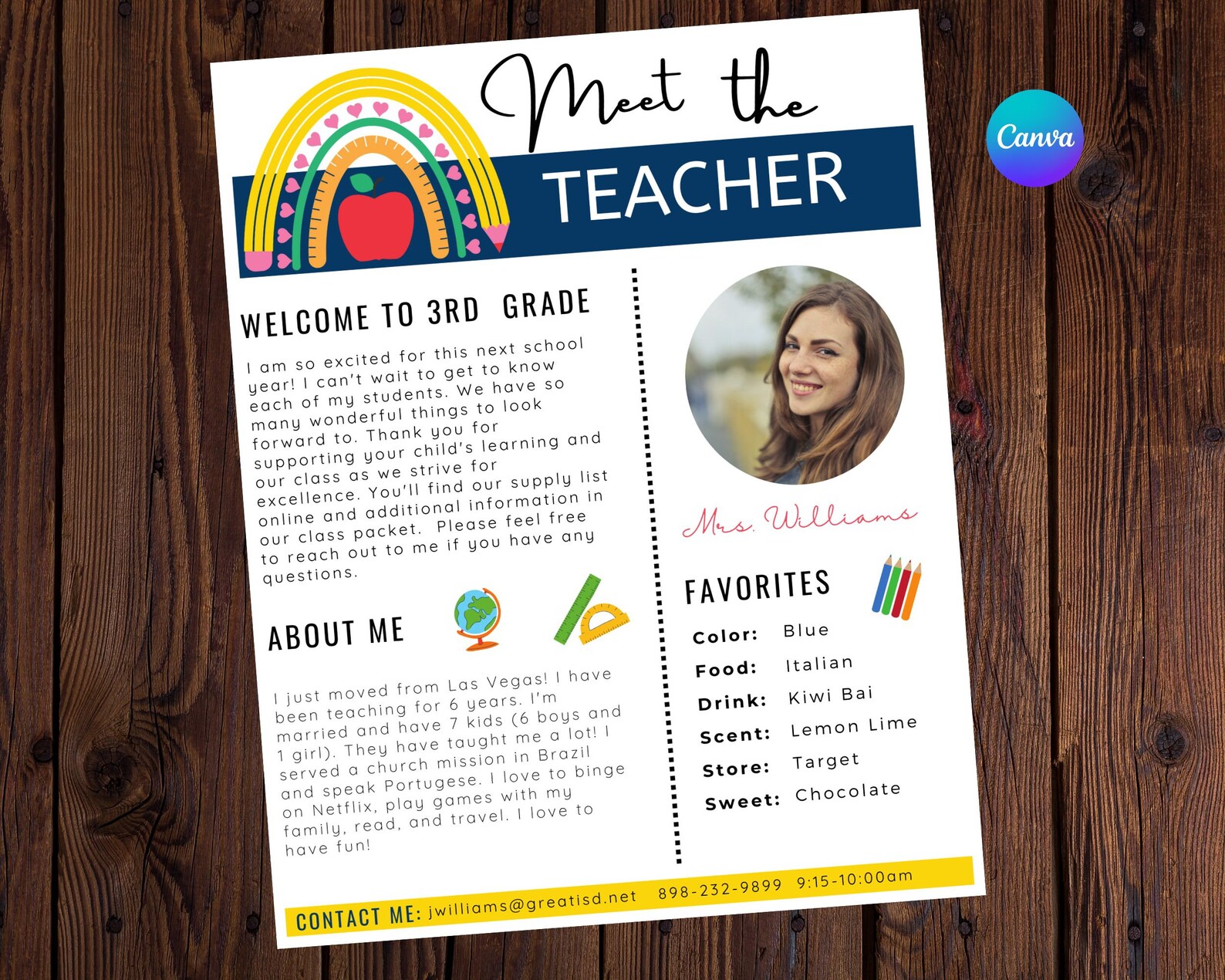 EDITABLE Blue Pencil Rainbow Meet the Teacher Template; Back to School ...