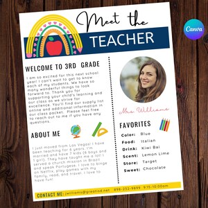 EDITABLE Blue Pencil Rainbow Meet the Teacher Template; Back to School ...
