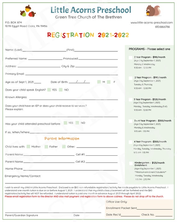 Sample Daycare Registration Form Solved Application For Enrollment.