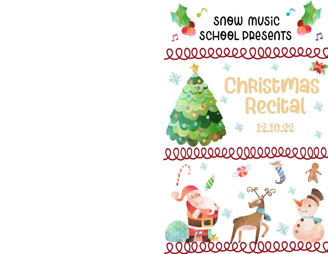 Editable Red White Christmas Piano Recital Program Template; Holiday ...
