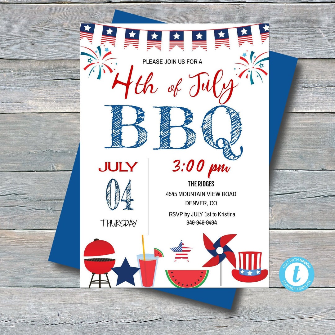 4th of July EDITABLE BBQ Invite; Backyard BBQ Invite; Fourth of July ...