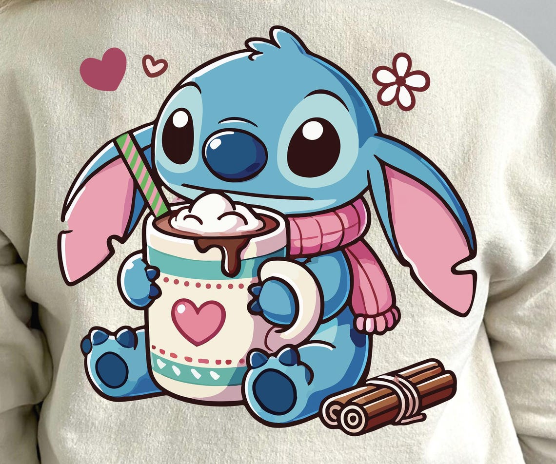 Cute Stitch With Hot Cocoa, Stitch With Cocoa Png, Holiday Stitch Png ...