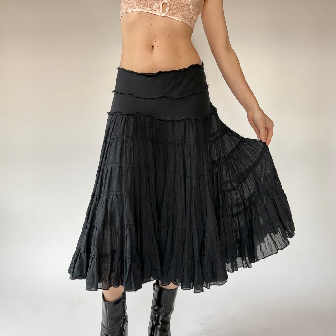 90s Noir Tiered Skirt M - Etsy