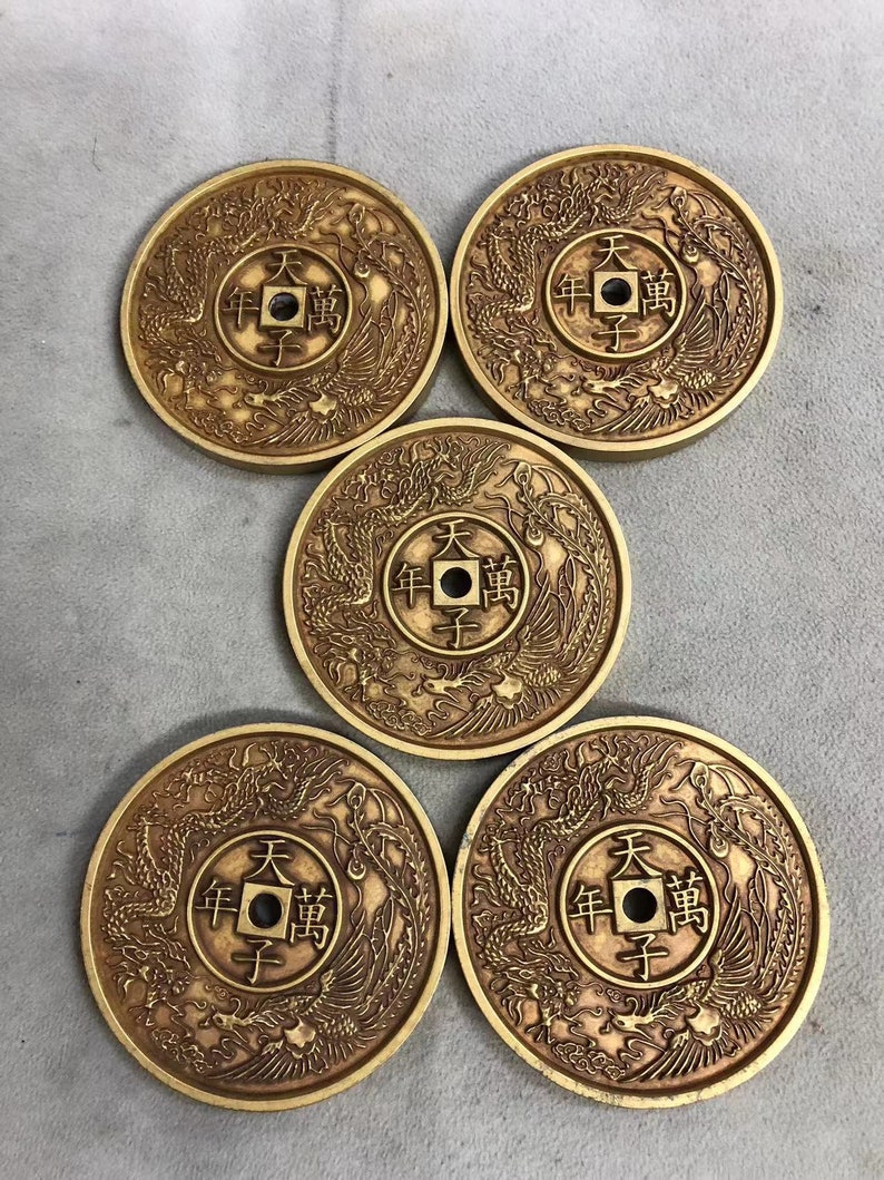 Pure Copper Hand-carved Five Emperor Coins Set: 10cm Diameter ...