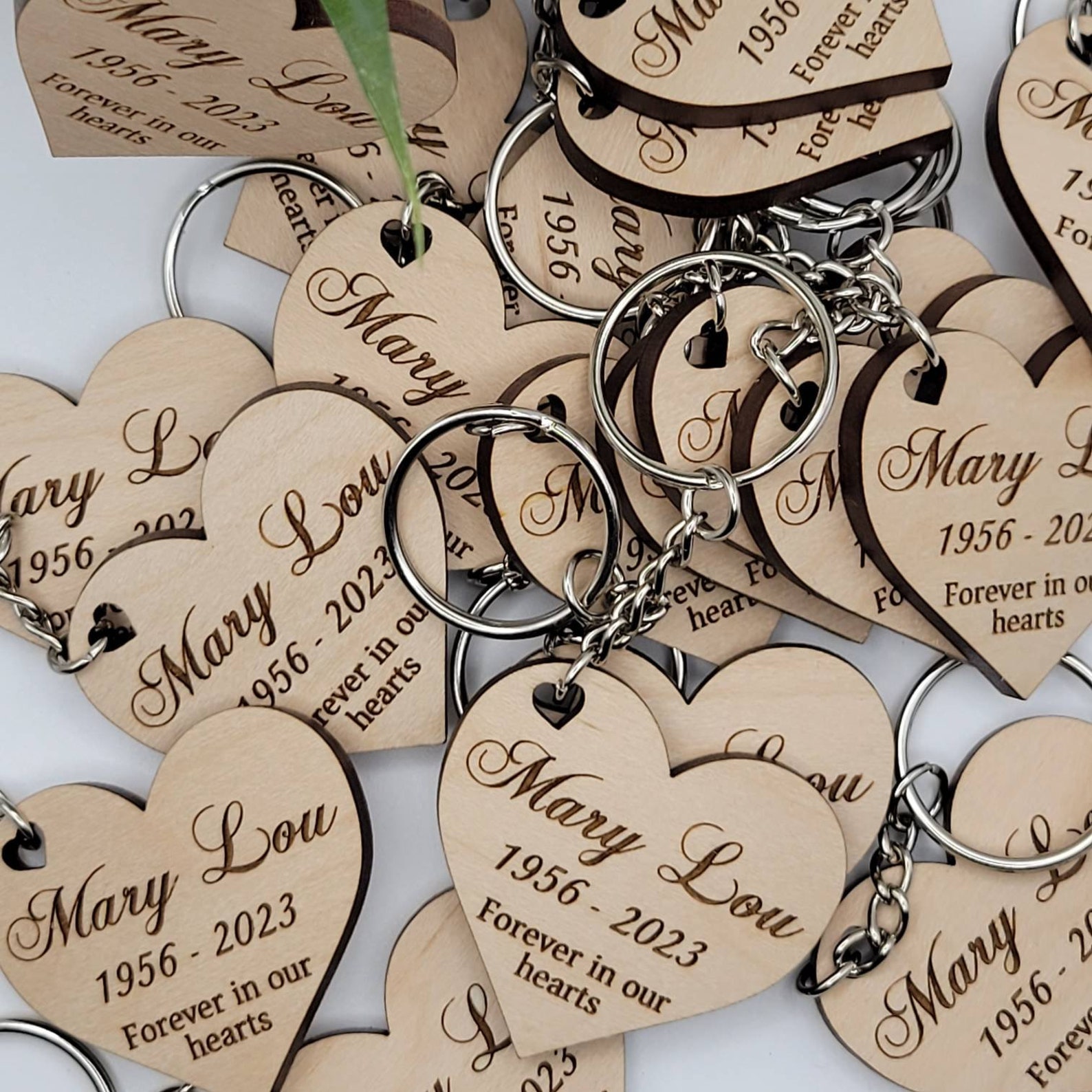 Custom Wood Memorial Heart Keychain - Personalized Remembrance Keepsake ...