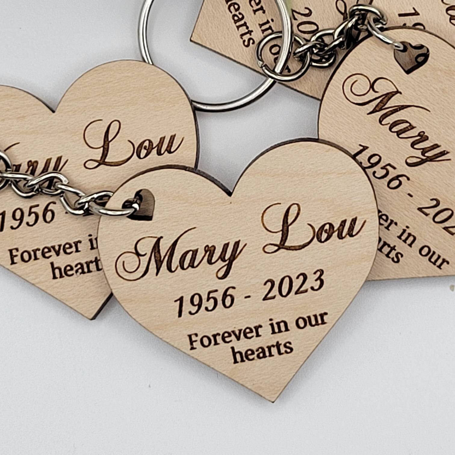 Custom Wood Memorial Heart Keychain - Personalized Remembrance Keepsake ...