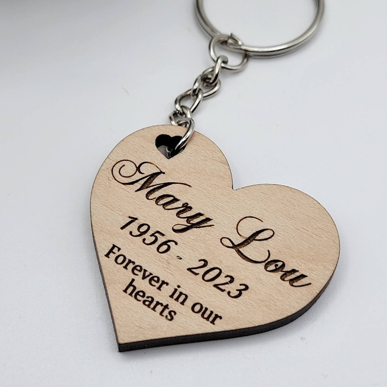 Custom Wood Memorial Heart Keychain - Personalized Remembrance Keepsake ...