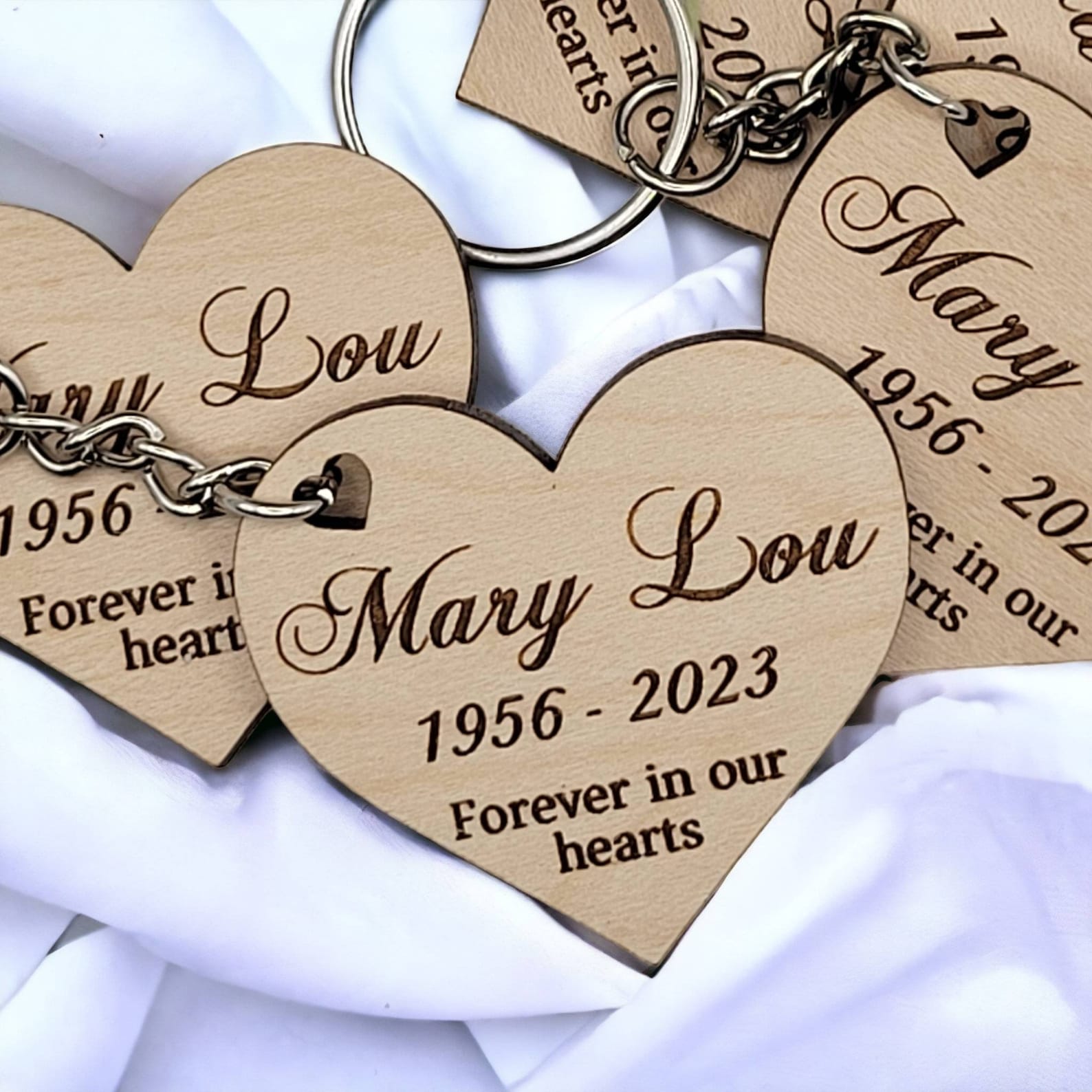 Custom Wood Memorial Heart Keychain - Personalized Remembrance Keepsake ...