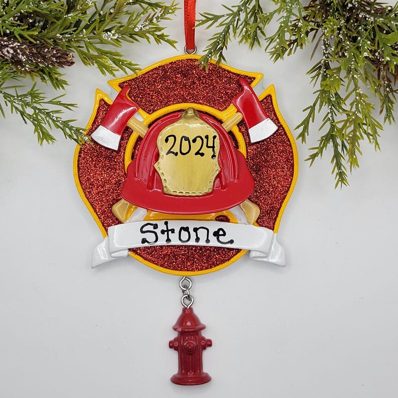 Personalized Firefighter Ornament – Custom Fireman Hat & Shield - Etsy