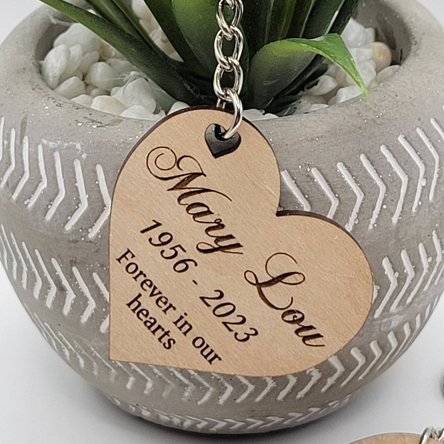 Custom Wood Memorial Heart Keychain - Personalized Remembrance Keepsake ...