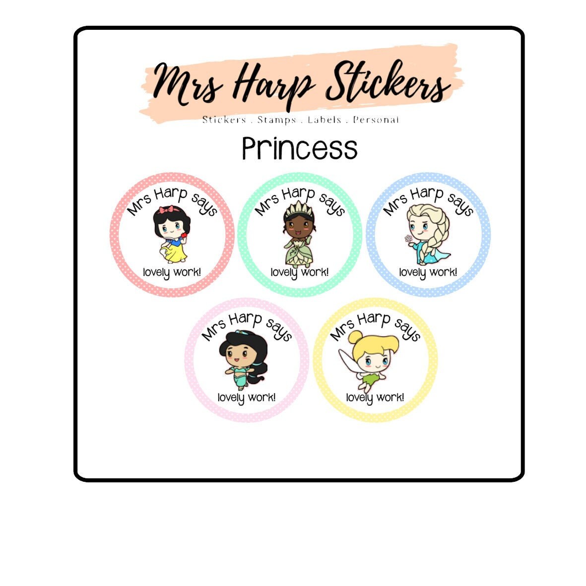 Teacher/Birthday/Party stickers Personalised merit stickers *Princess ...