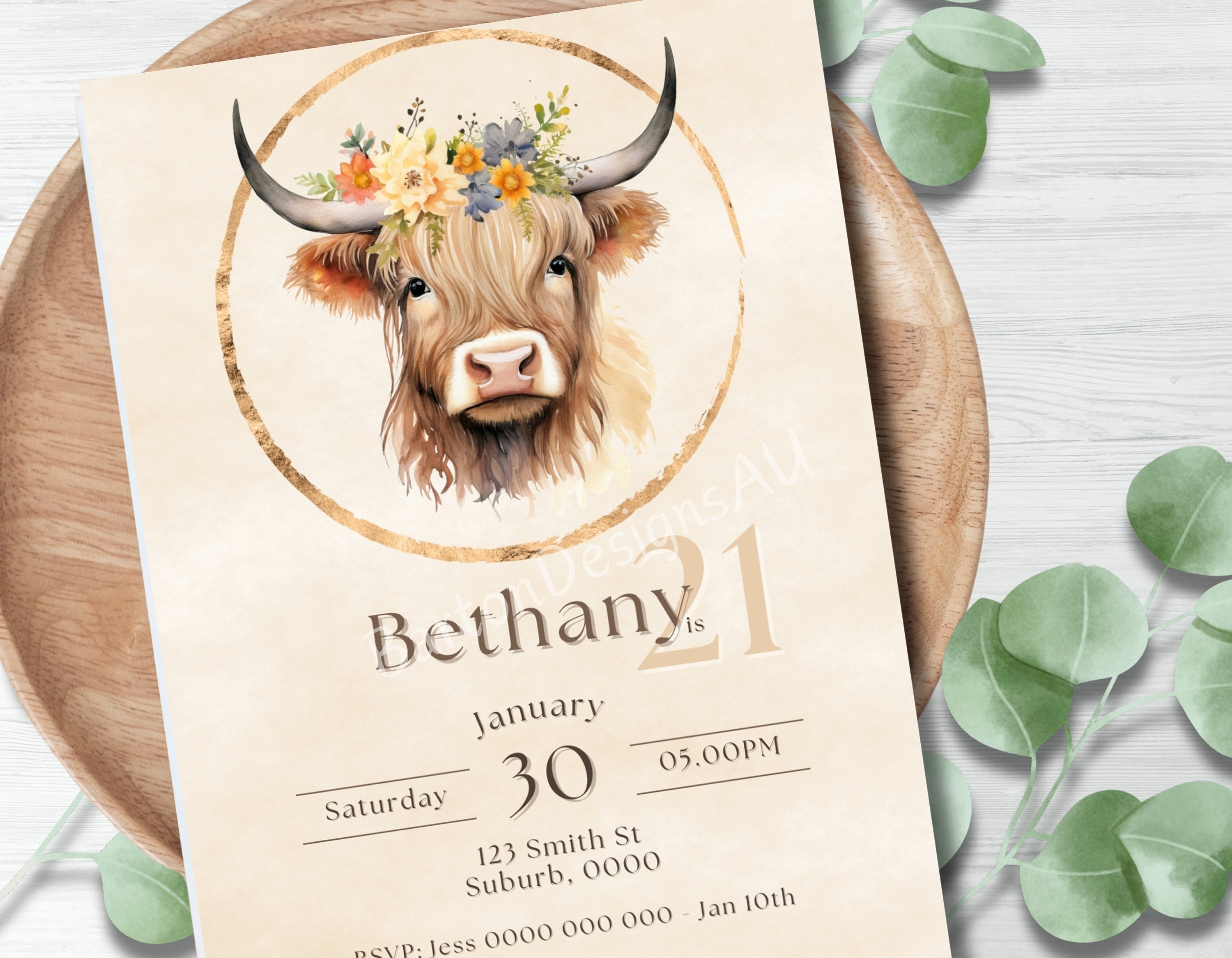 Customisable Highland Cow Invitation | Rustic Invitation | Animal ...