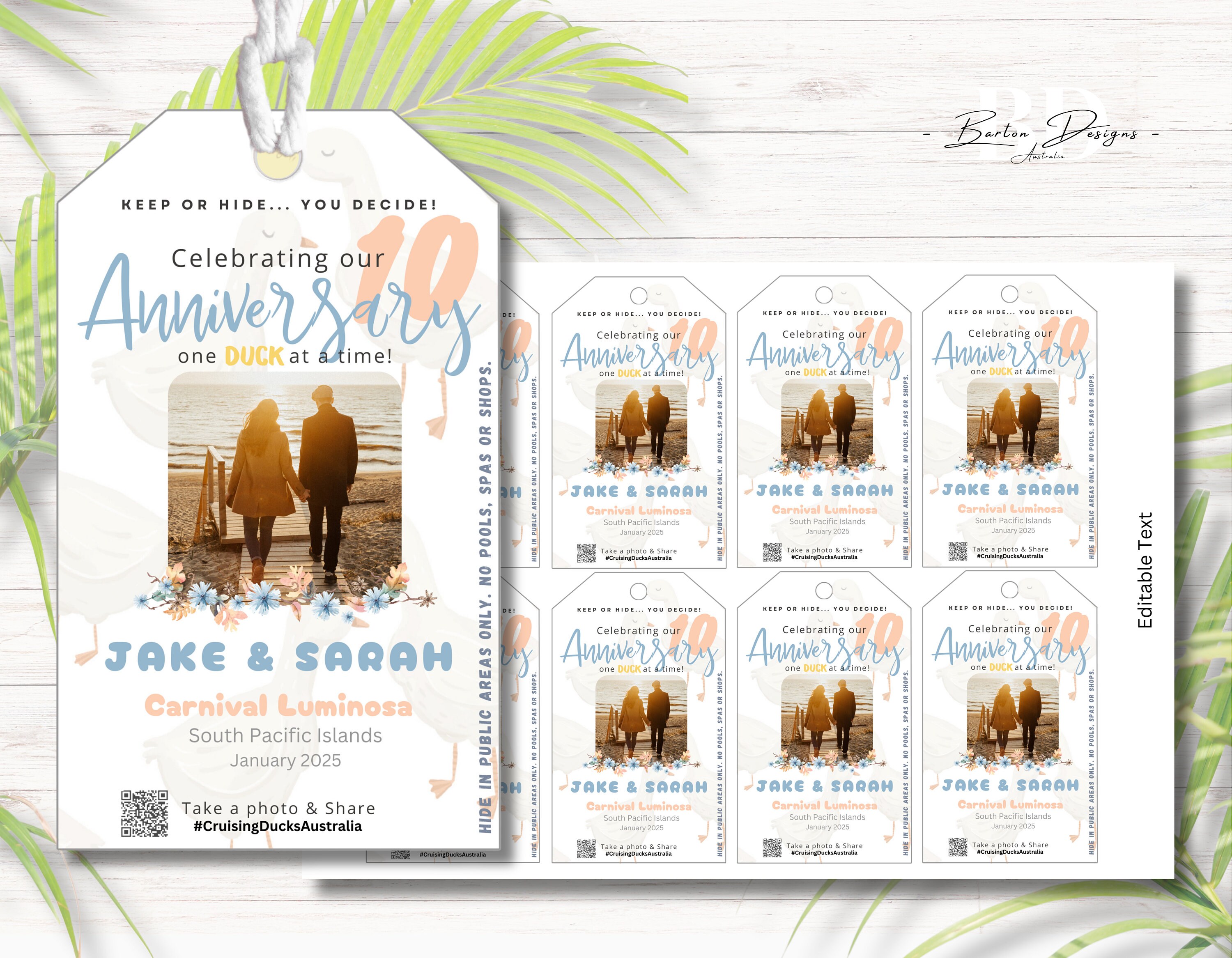 Editable Cruising Duck Tag Template Honeymoon Anniversary Personalised ...