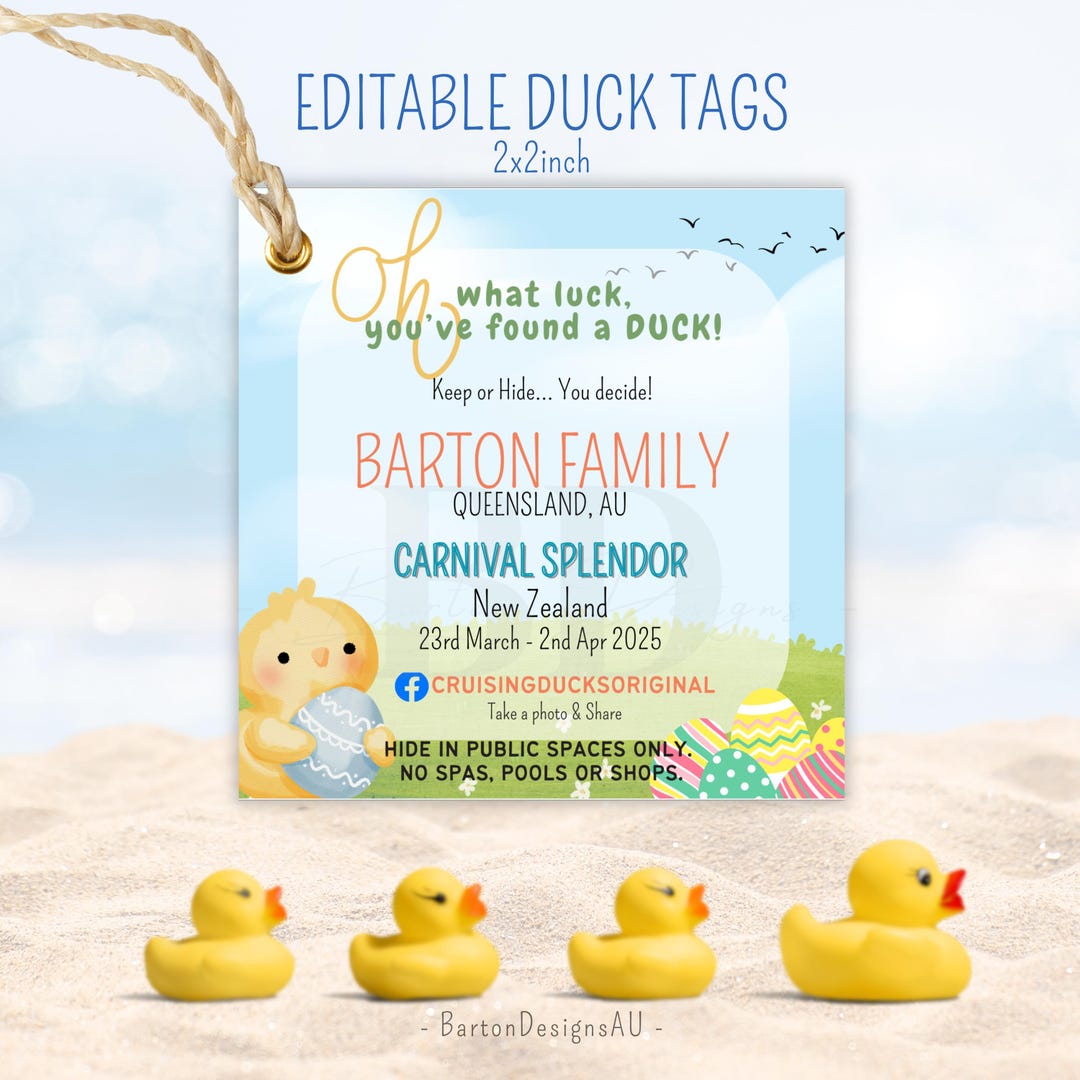 Easter Duck Labels - Editable Printable Tags for Cruising Ducks - Bunny ...