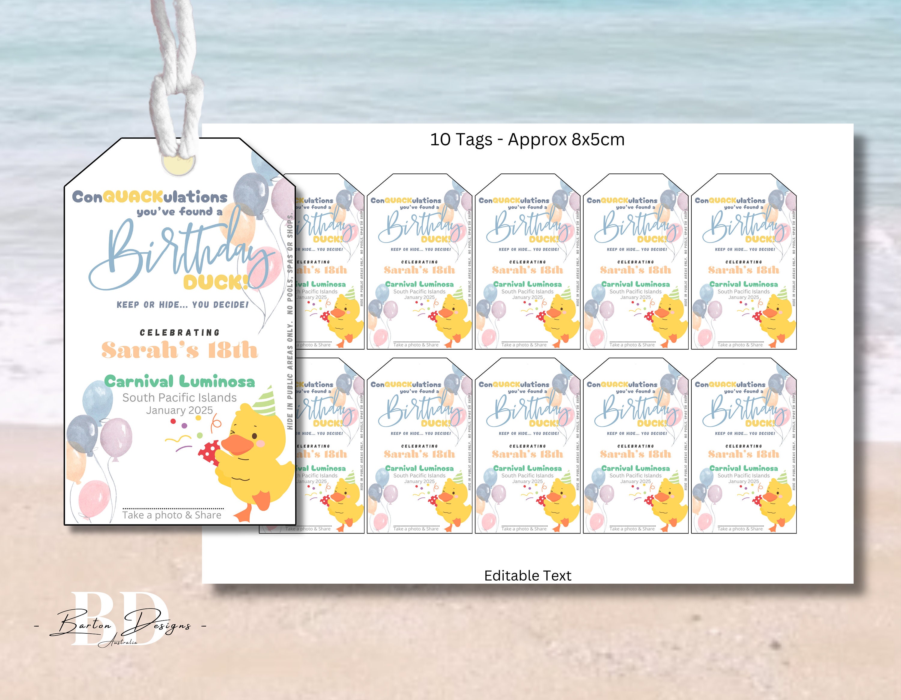 Editable Cruising Duck Tag Birthday Template. Conquackulations ...