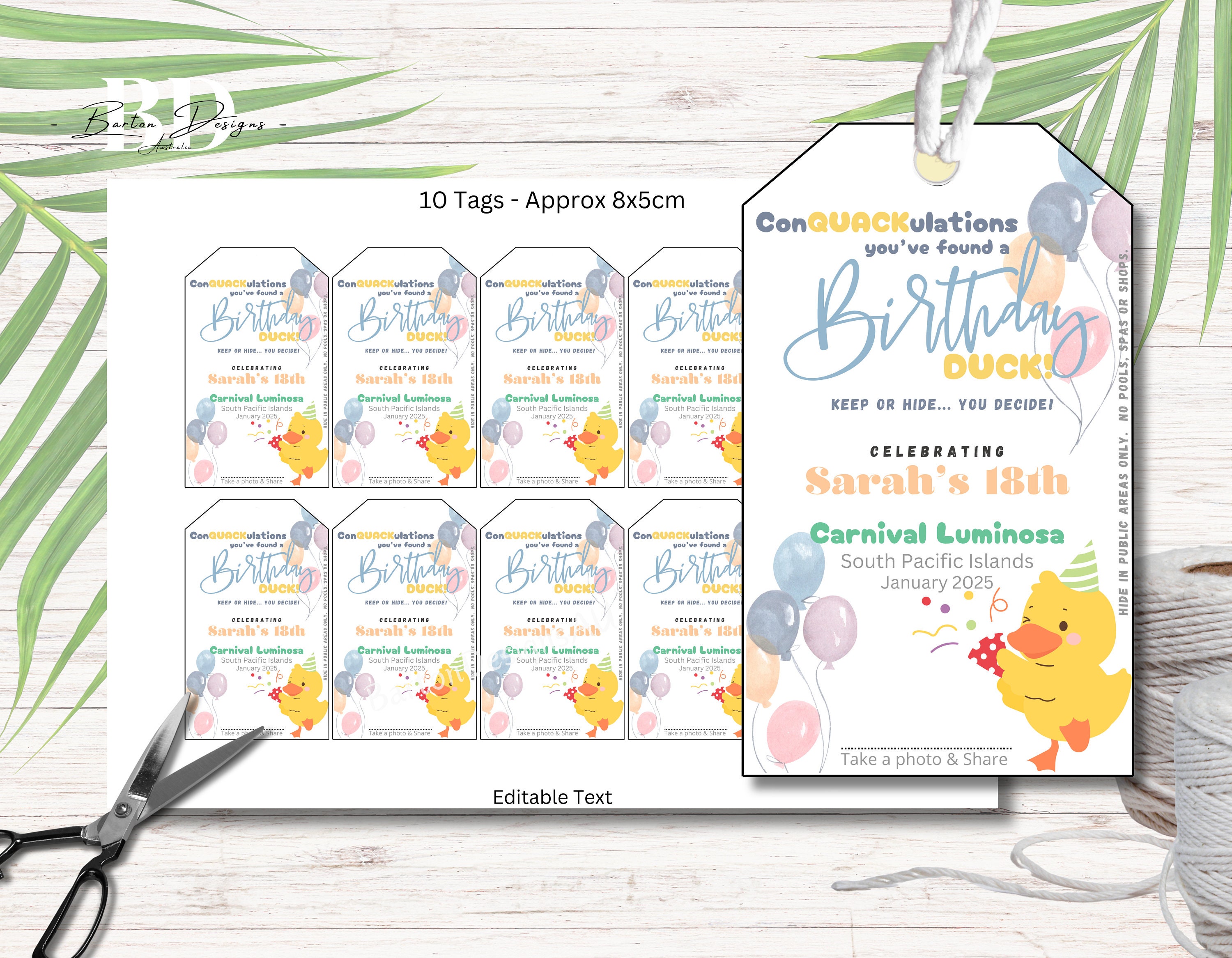 Editable Cruising Duck Tag Birthday Template. Conquackulations ...