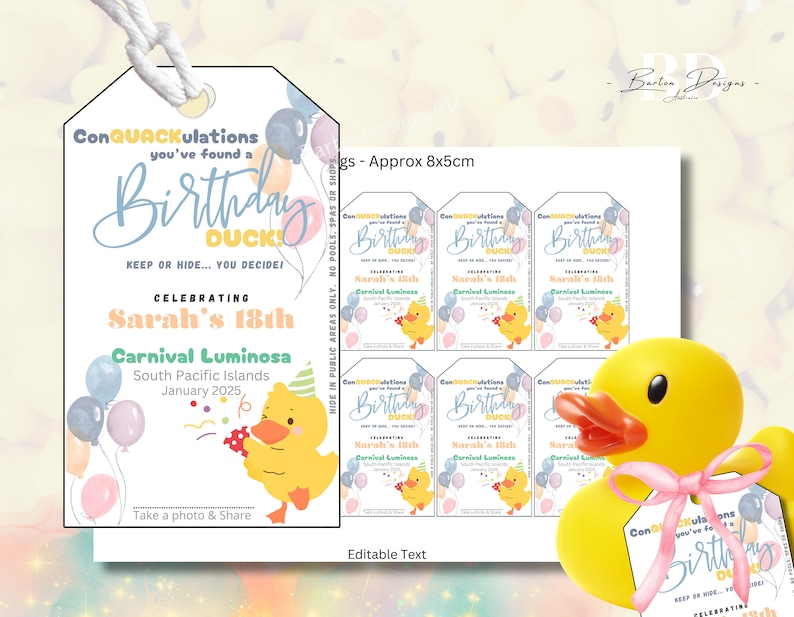 Editable Cruising Duck Tag Birthday Template. Conquackulations ...
