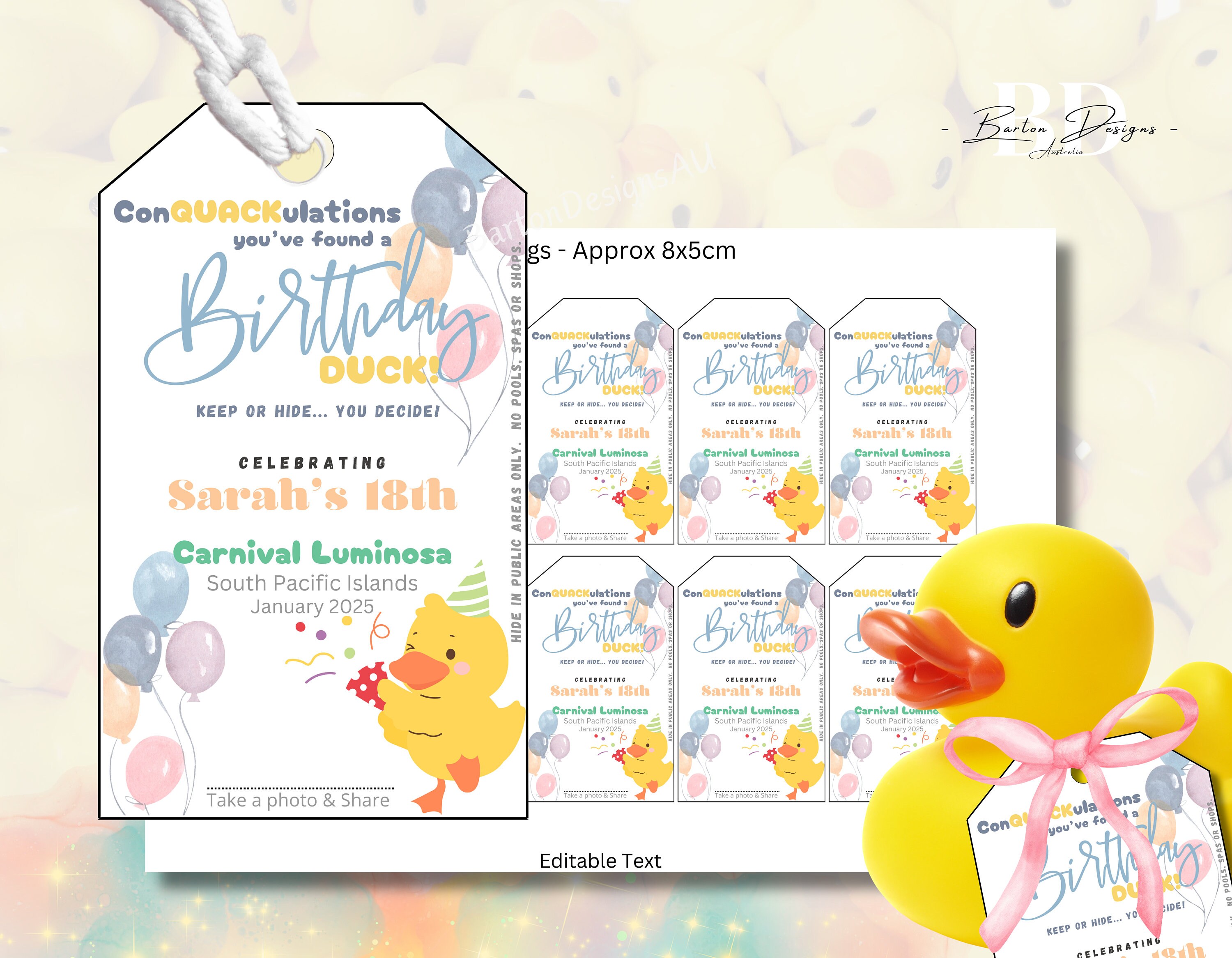 Editable Cruising Duck Tag Birthday Template. Conquackulations ...