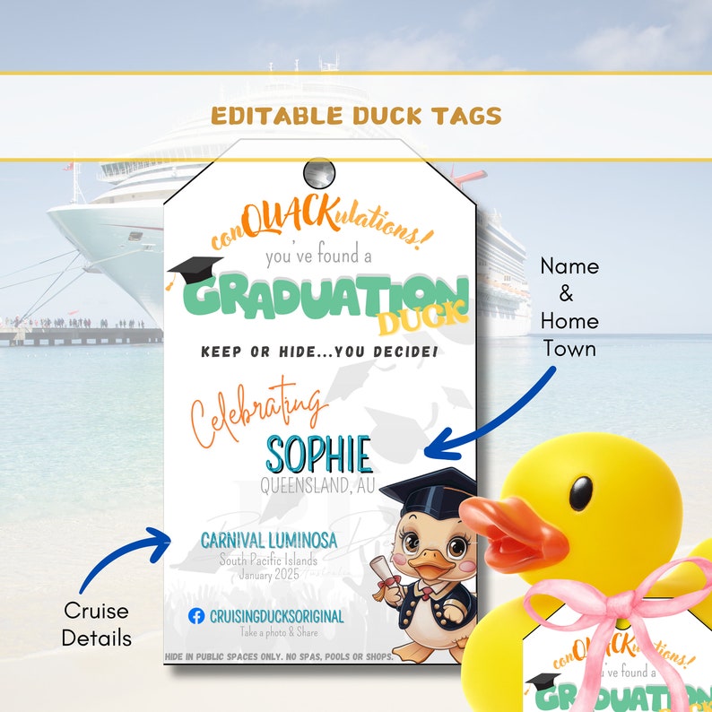 Editable Cruising Duck Tag | Graduation Conquackulations | Customizable ...