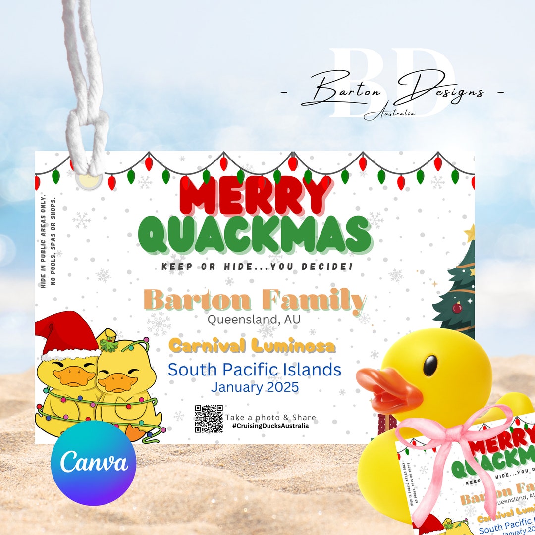 Editable Cruising Duck Tag Template | Merry Quackmas | Christmas Xmas ...