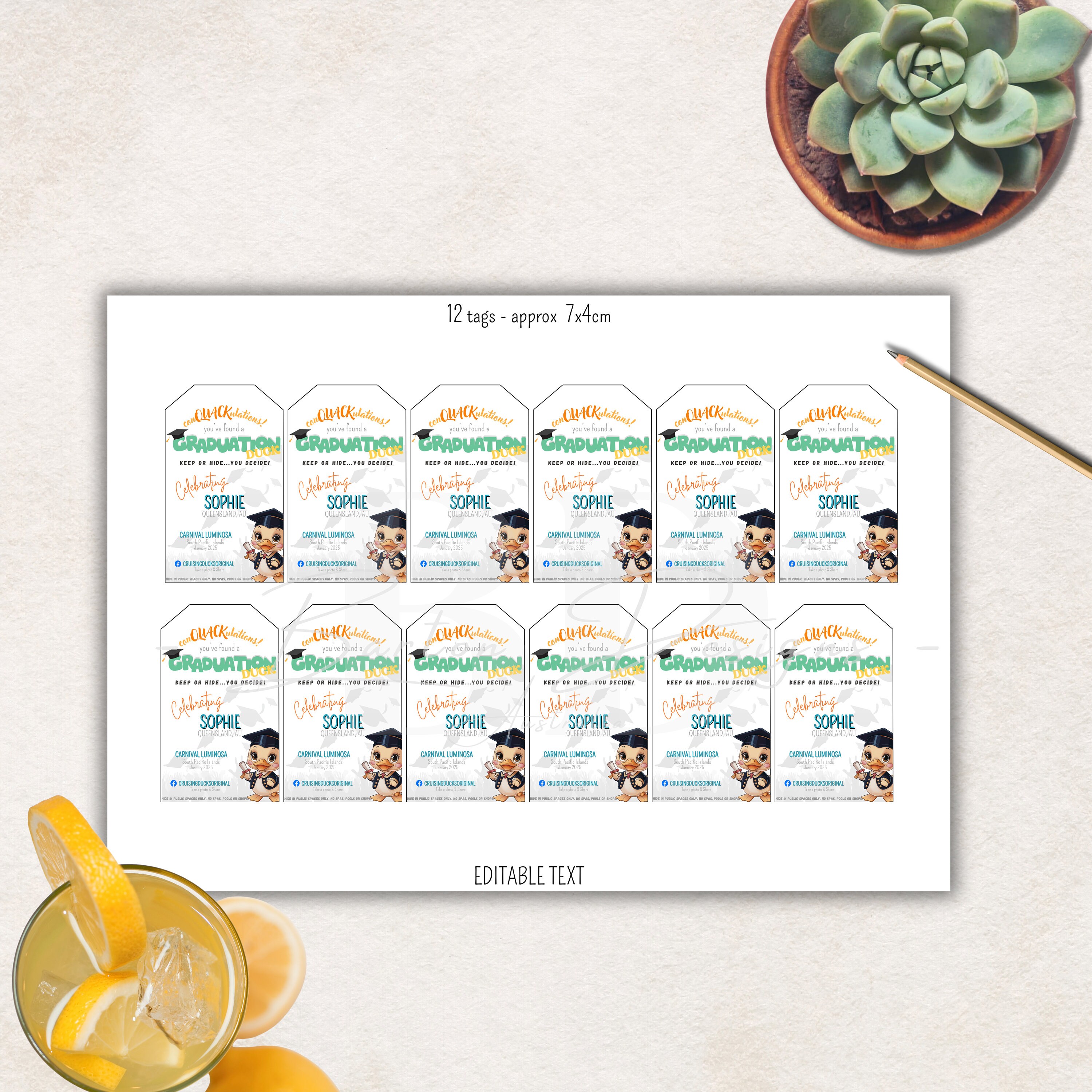 Editable Cruising Duck Tag | Graduation Conquackulations | Customizable ...