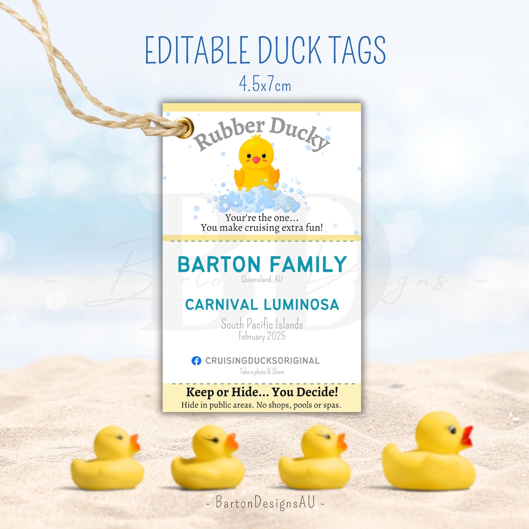 Customisable Cruise Duck Tags – Printable Rubber Duck Labels for ...