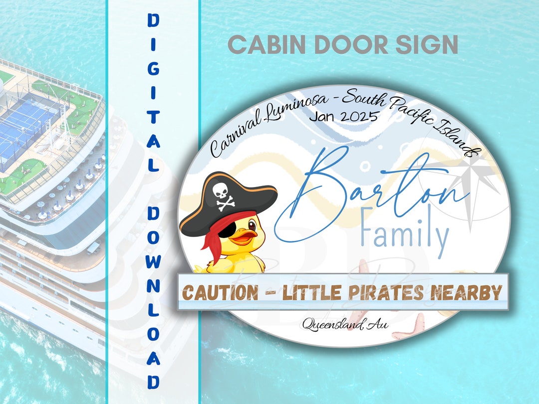 Cruise Cabin Door Sign Customisable Pirate Duck Design Editable ...
