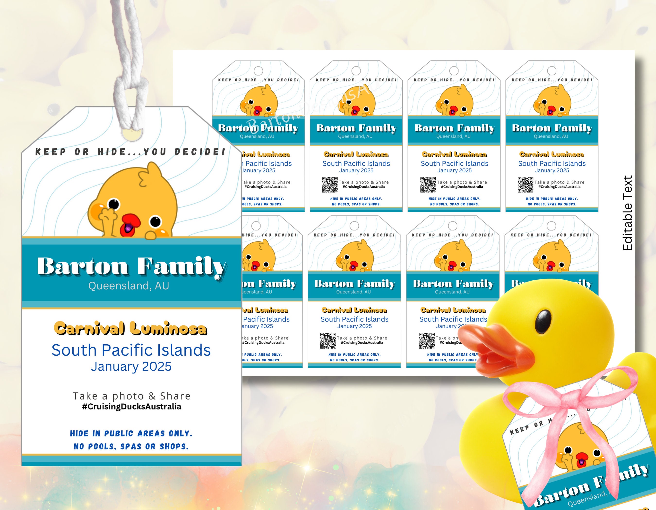 Editable Cruise Duck Labels – Printable Tag Template for Ship Gift Game ...