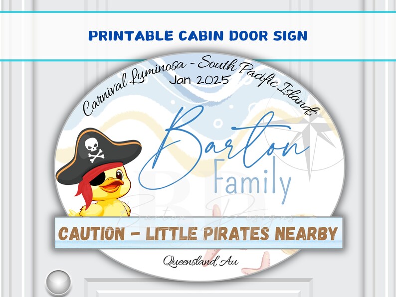 Cruise Cabin Door Sign | Customisable Pirate Duck Design | Editable ...