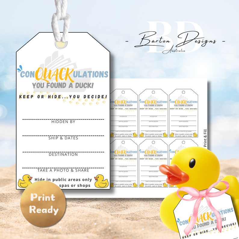 Conquackulations Printable Cruising Duck Tag Template Rubber Duck Print ...