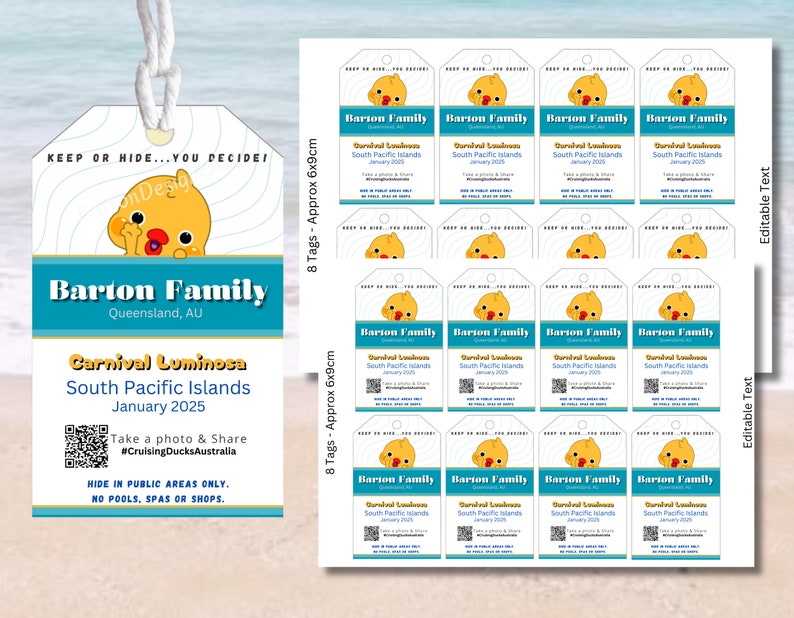 Editable Cruise Duck Labels – Printable Tag Template for Ship Gift Game ...