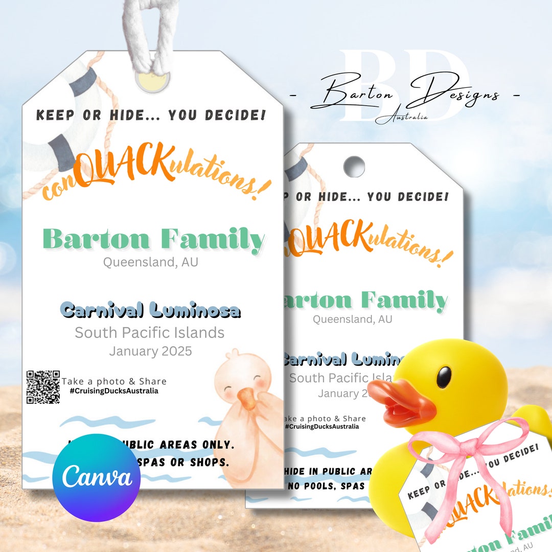 Conquackulations Editable Cruise Duck Tags: Customizable, Printable ...