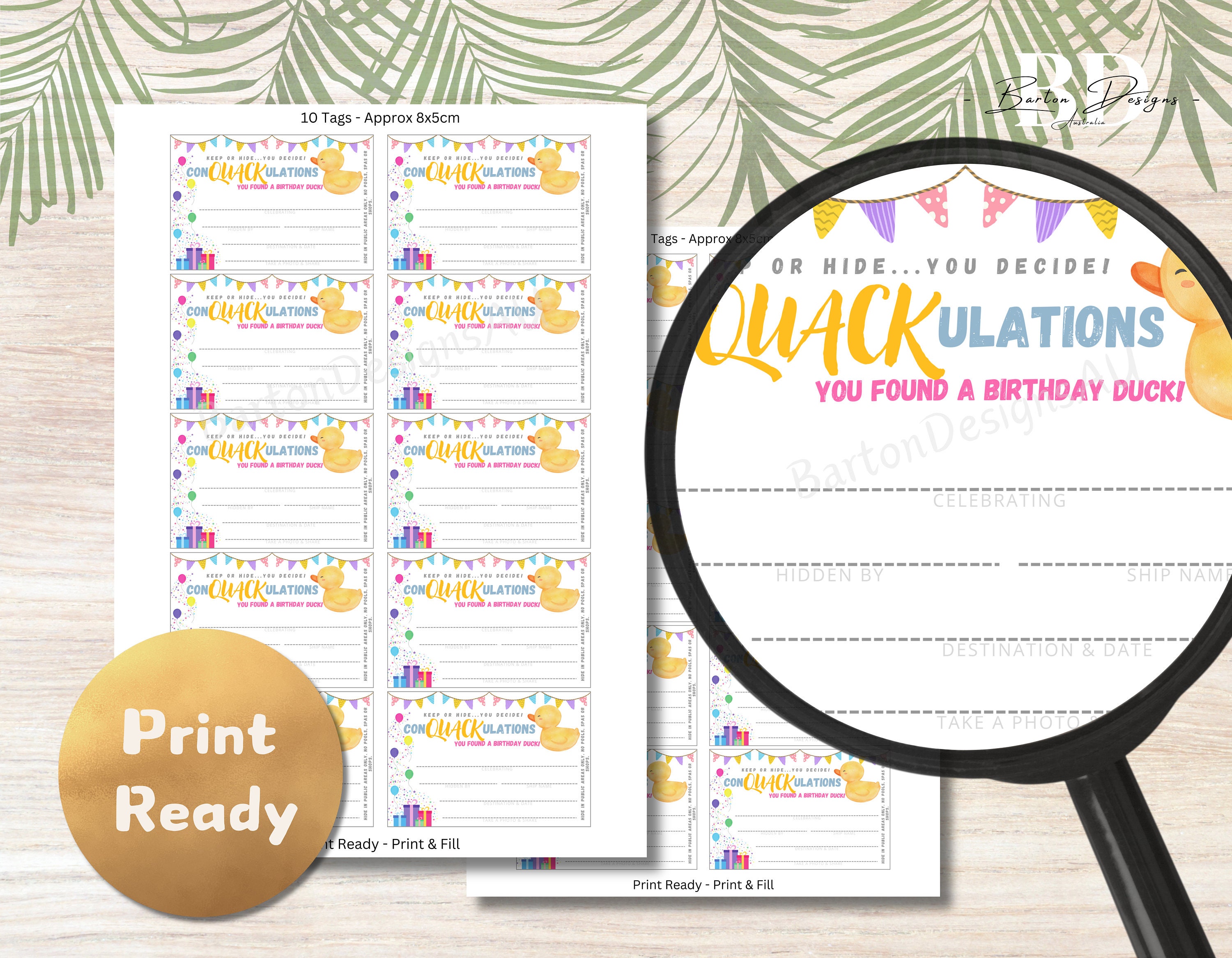 Cruising Duck Tag Template Print Ready | Conquackulations Birthday Bday ...