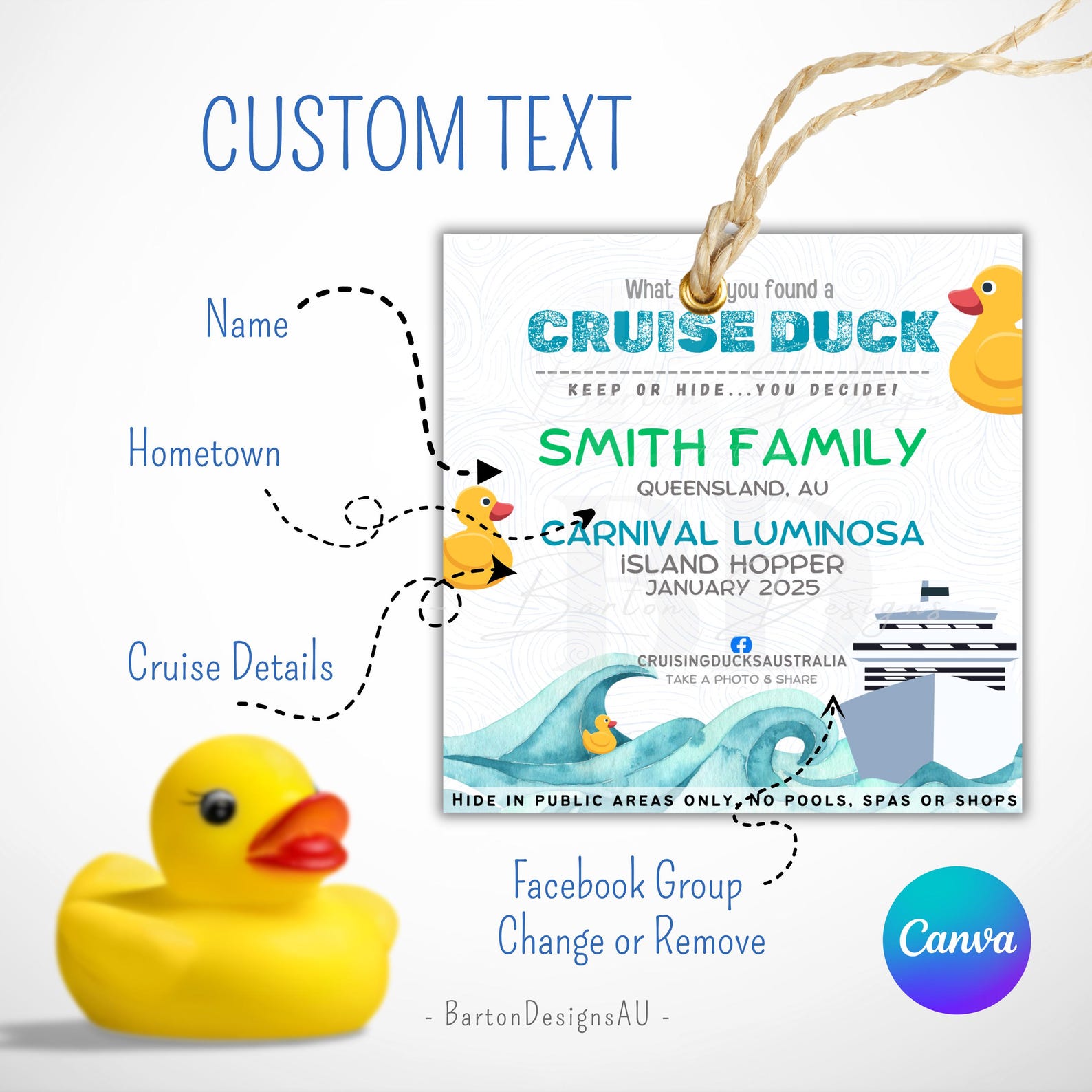 Cruise Duck Printable Tags | Elegant Editable Labels for Cruises | DIY ...