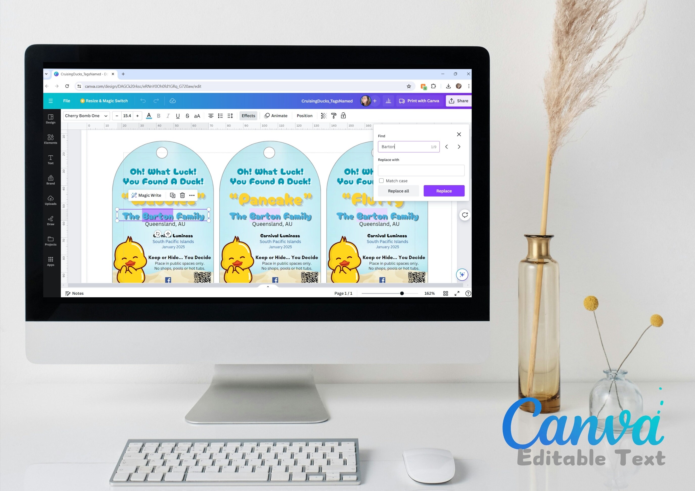 Cruising Duck Tag Label Template Editable Oh What Luck Customise ...