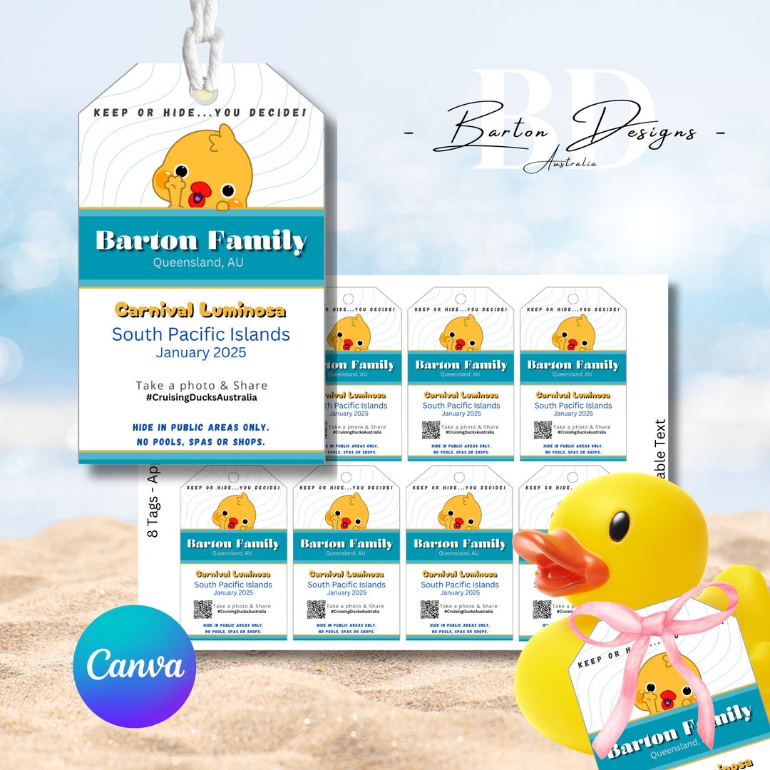 Editable Cruise Duck Labels – Printable Tag Template for Ship Gift Game ...