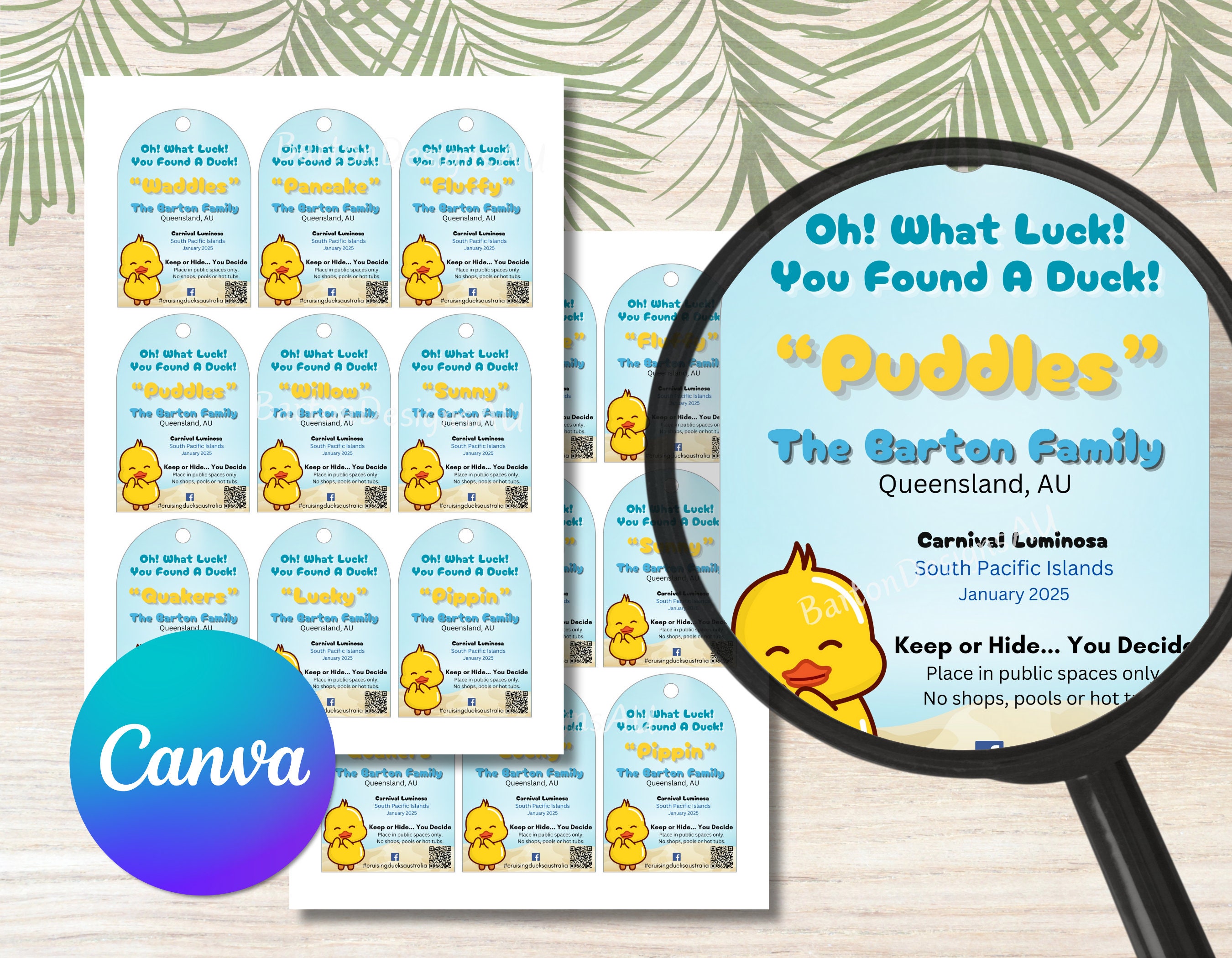 Cruising Duck Tag Label Template Editable | Oh What Luck | Customise ...