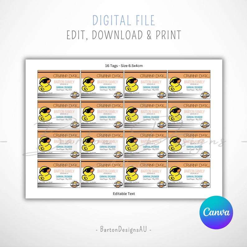 Cruising Duck Labels - Editable Printable Tags for Ducks Sunglasses ...