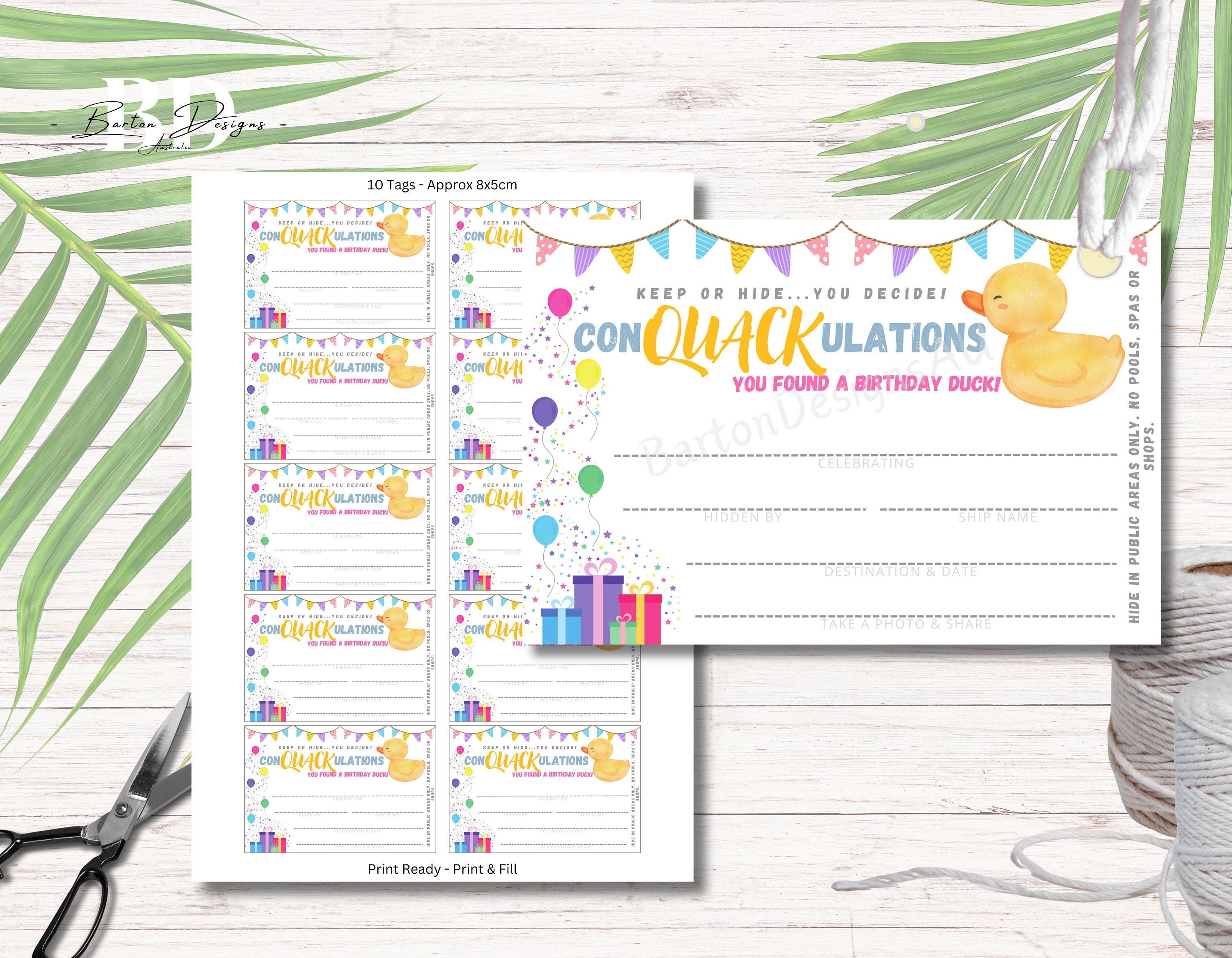 Cruising Duck Tag Template Print Ready | Conquackulations Birthday Bday ...