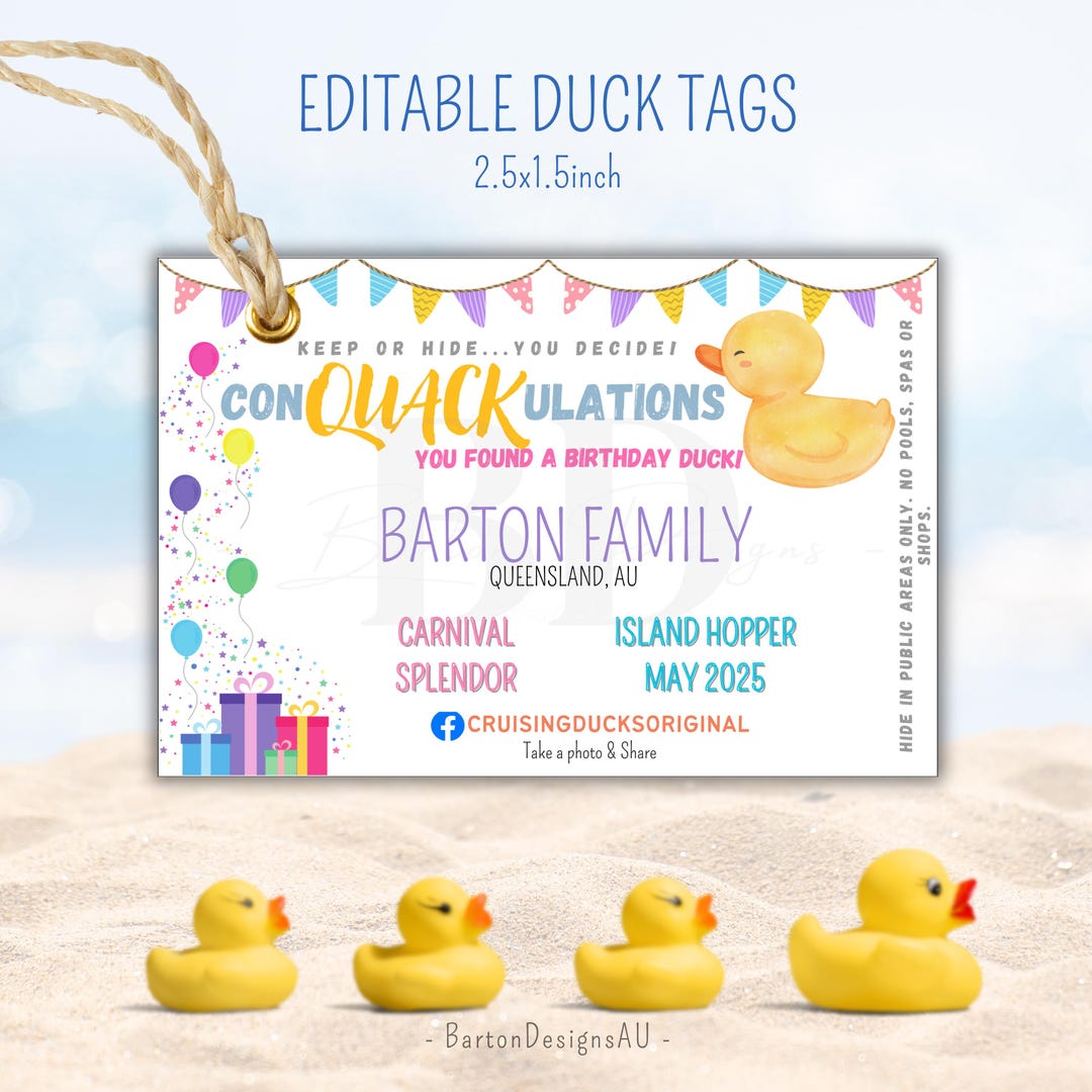 Editable Cruising Duck Tag Birthday Template. Conquackulations ...
