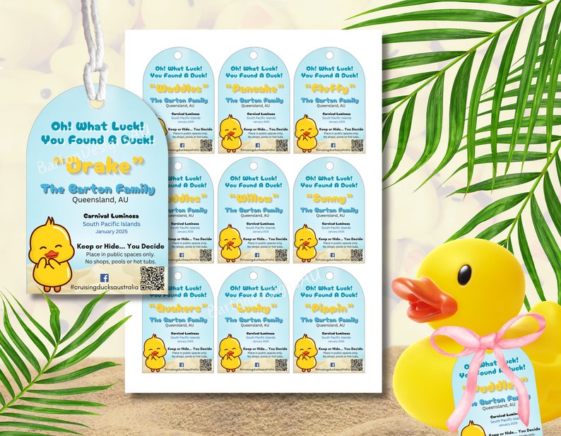 Cruising Duck Tag Label Template Editable Oh What Luck Customise ...