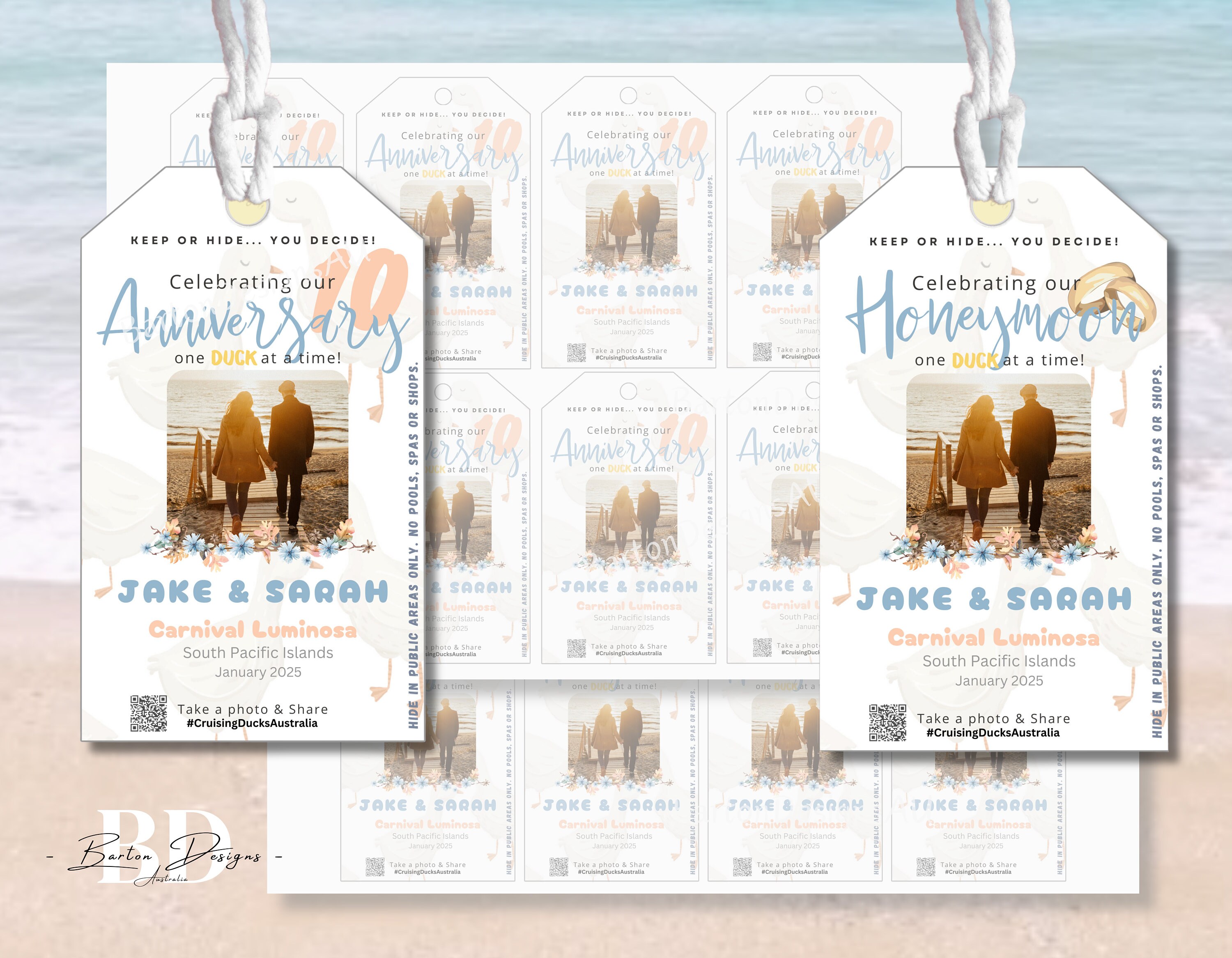 Editable Cruising Duck Tag Template | Honeymoon | Anniversary ...