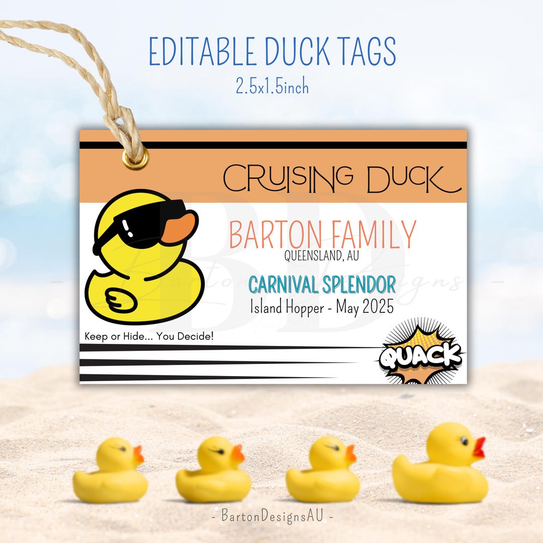 Cruising Duck Labels - Editable Printable Tags for Ducks Sunglasses ...